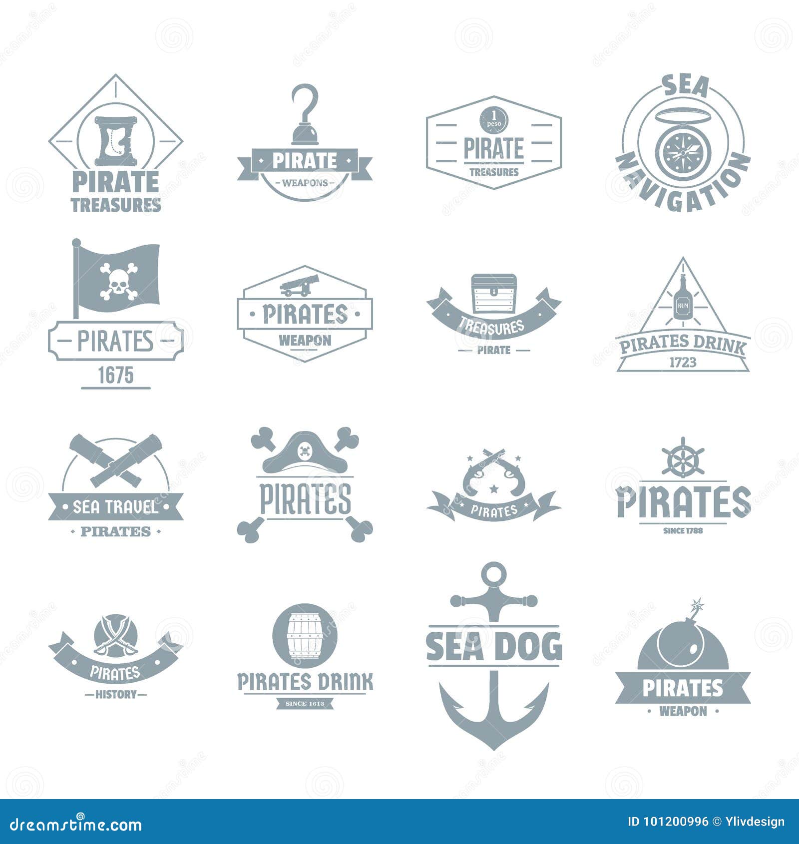 Pirate Logo Icons Set, Simple Style Stock Vector - Illustration of ...