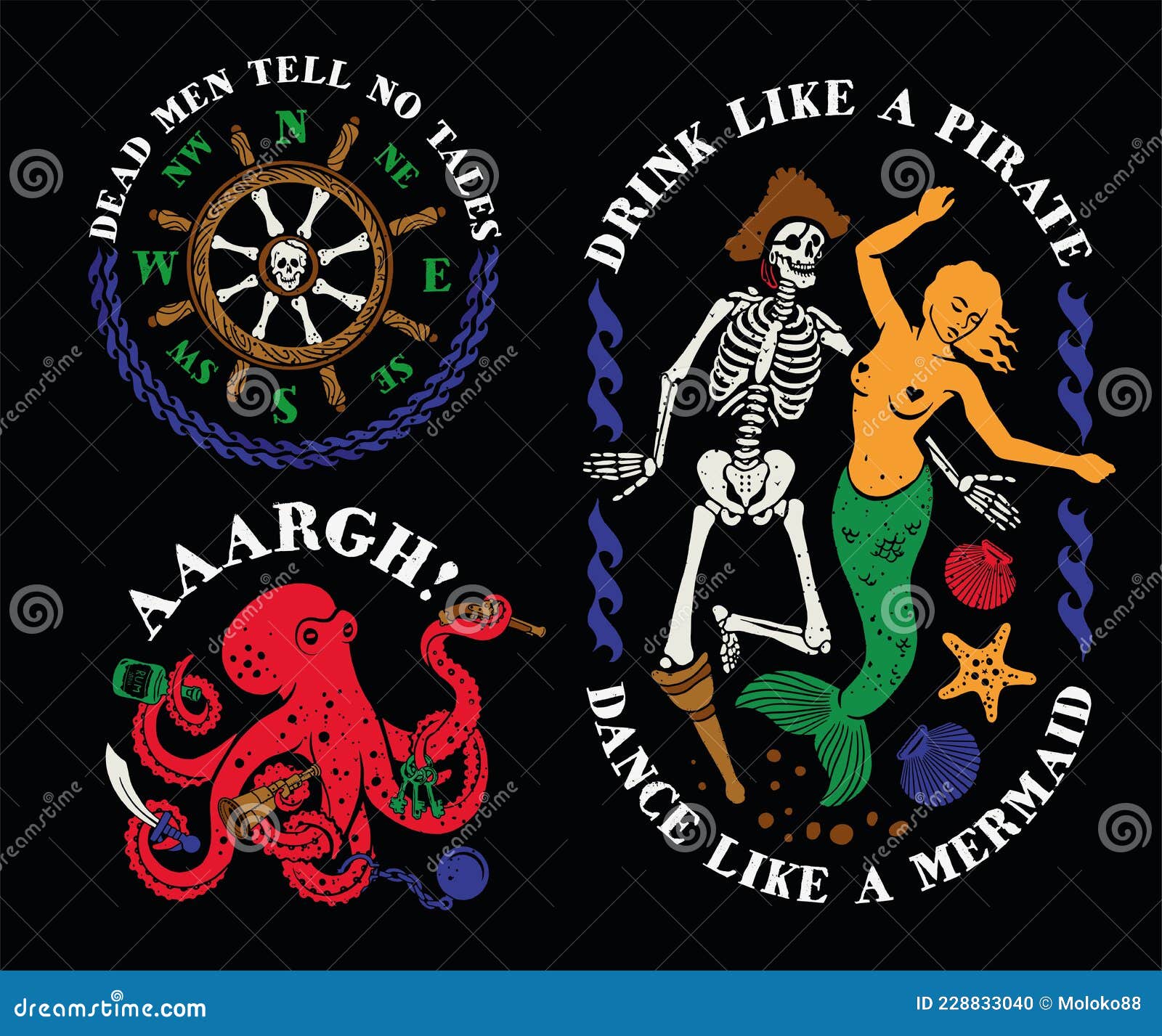 Pirate Logos Collection for T-shirt and Denim. Vector Illustration ...