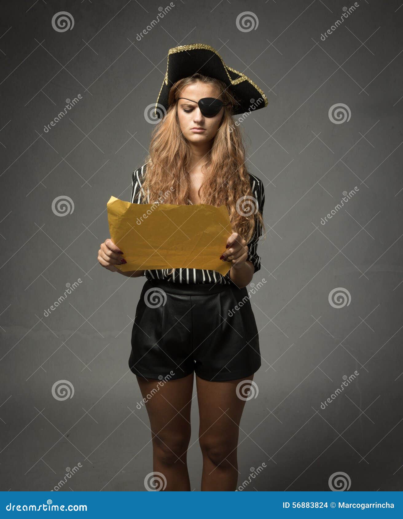 Pirate Looking for Treasure with Yellow Map Stock Photo - Image of dark ...