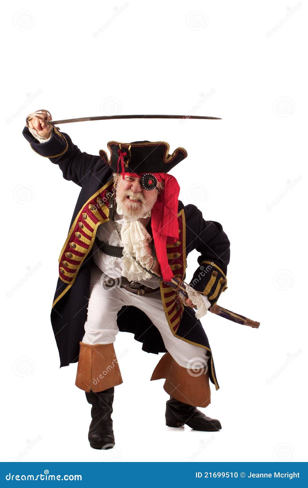 Pirate Lunges Forward with Raised Sword Stock Photo - Image of brandish ...