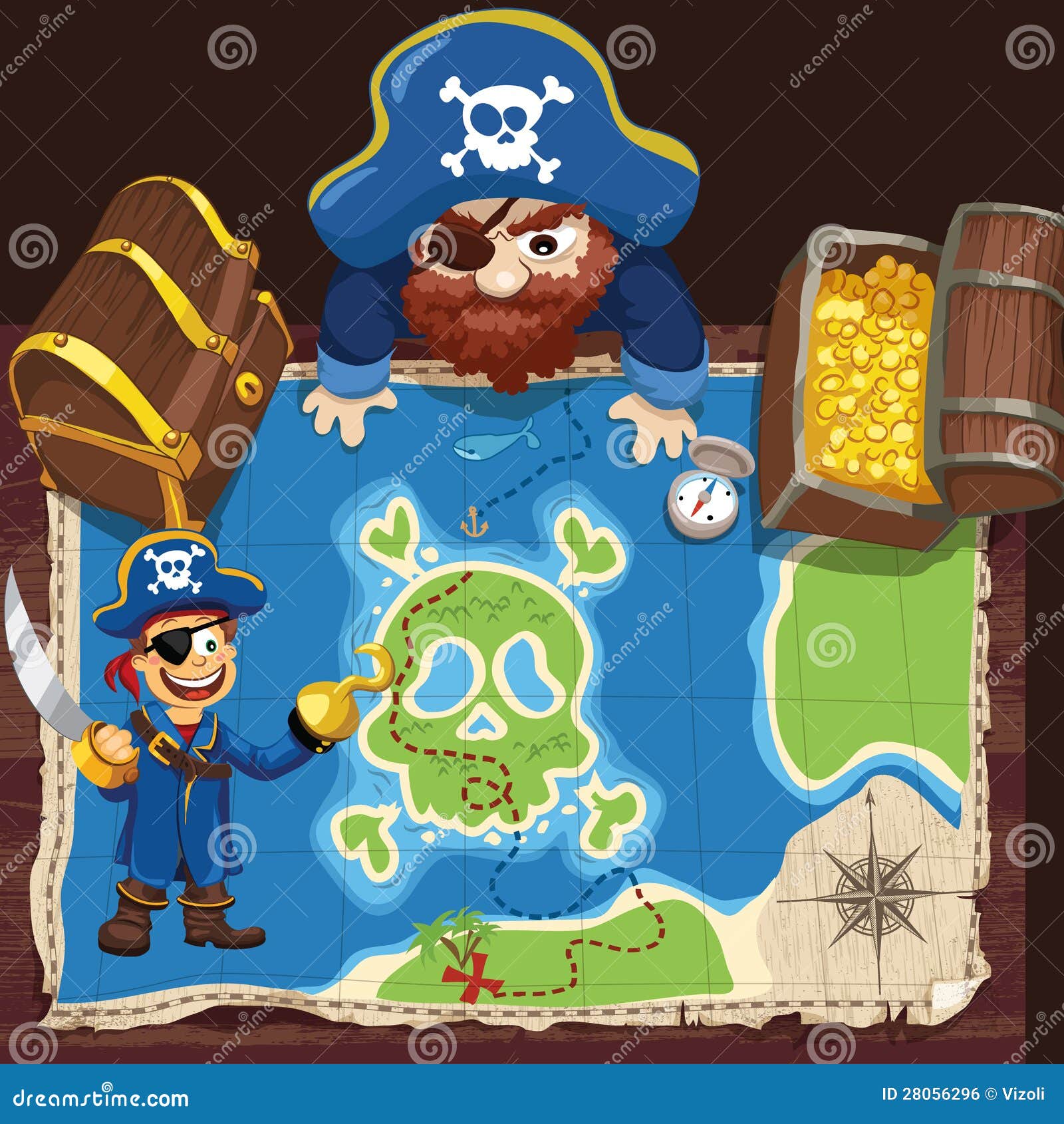 Pirate with map stock vector. Illustration of marine - 28056296