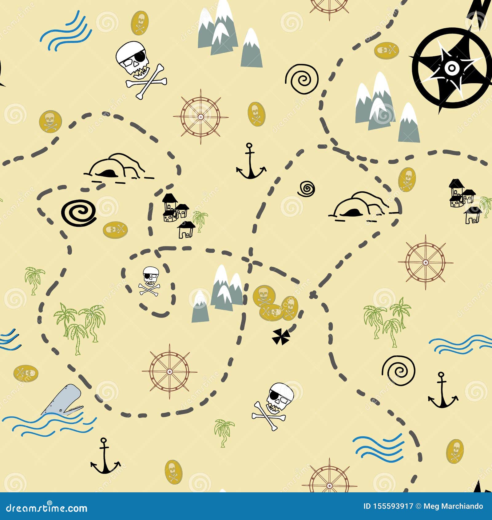Pirate Map Illustration Vector Seamless Repeat Pattern Stock Vector ...