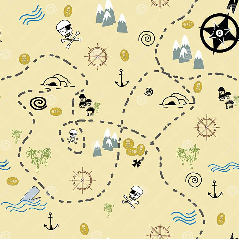 Pirate Map Illustration Vector Seamless Repeat Pattern Stock Vector ...