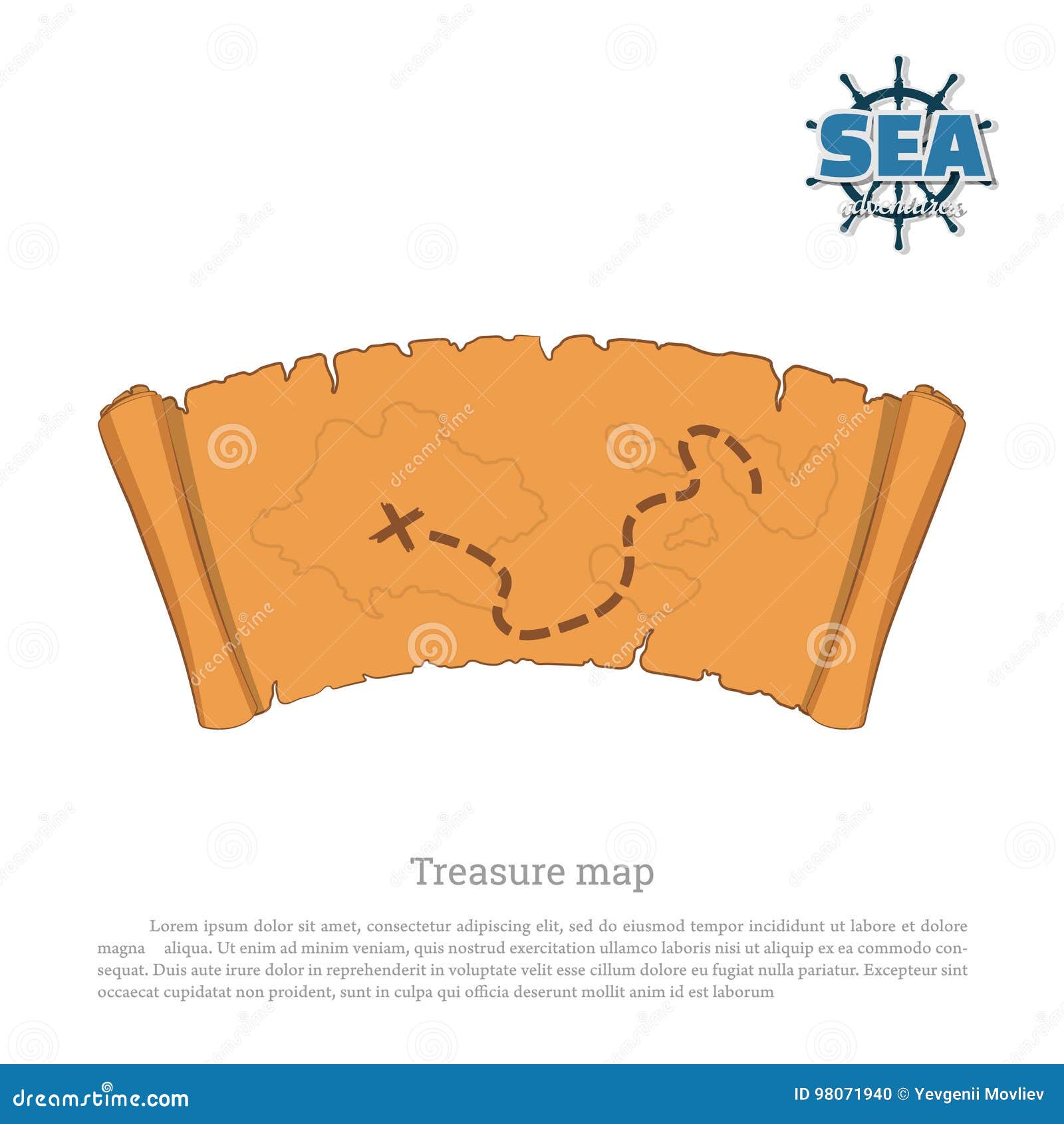 Pirate Map On White Background. Treasure Hunters. Old Scroll In Cartoon ...
