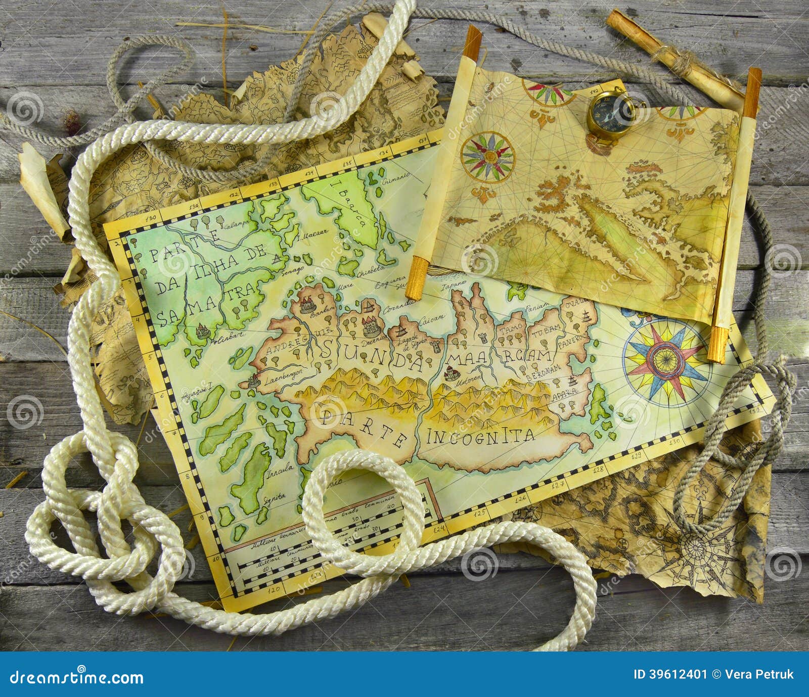 Pirate maps in rope frame stock image. Image of history - 39612401