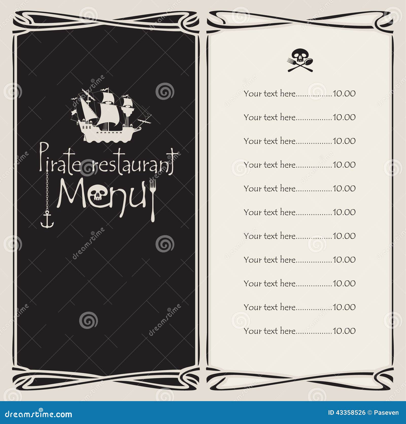 Pirate menu stock vector. Illustration of sailing, menu - 43358526