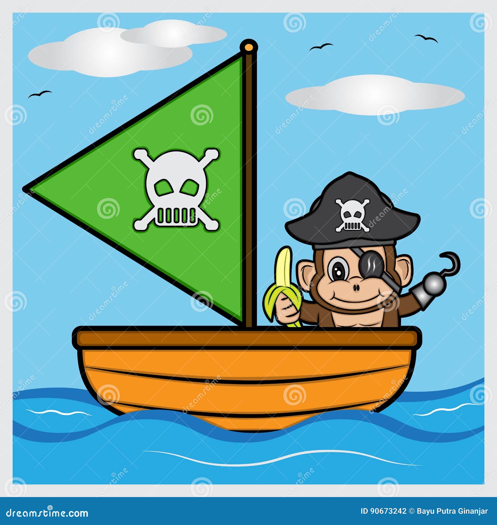 Pirate Monkey Sailing on the Sea Stock Vector - Illustration of ...