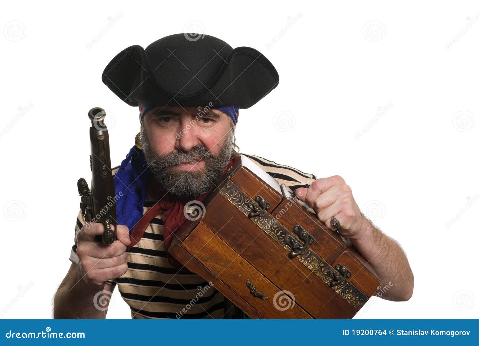 Pirate with a Musket Holding Chest. Stock Photo - Image of bandit ...