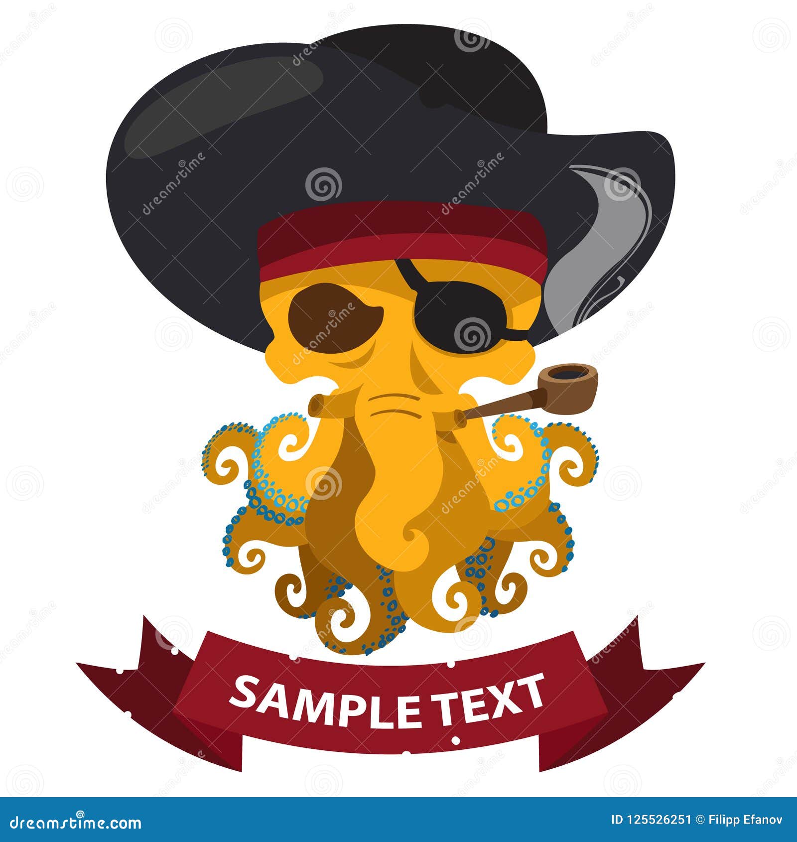 Pirate Octopus with Ribbon Banner. Illustration on the Pirate Theme ...