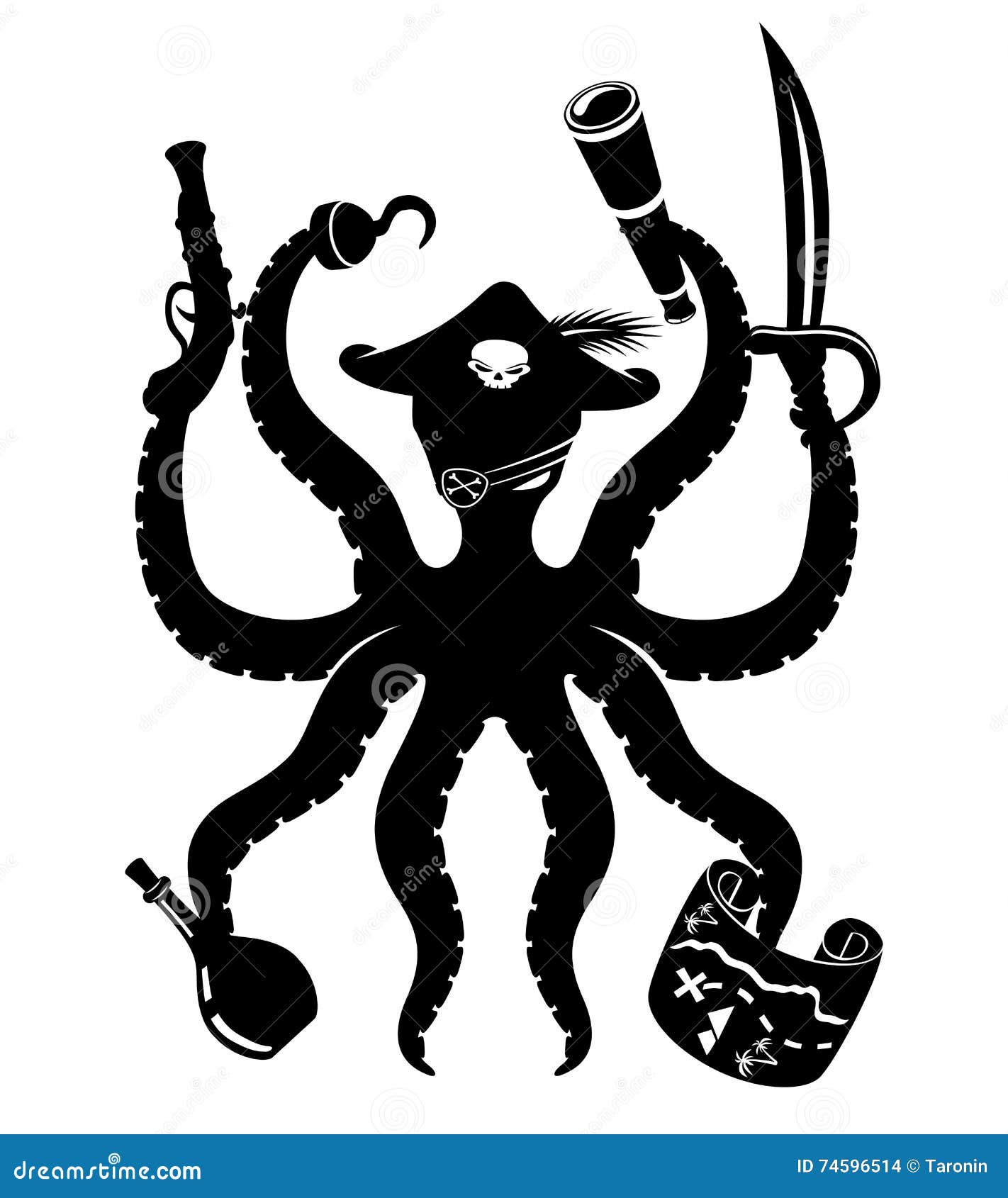 Pirate octopus sign. stock vector. Illustration of stencil - 74596514