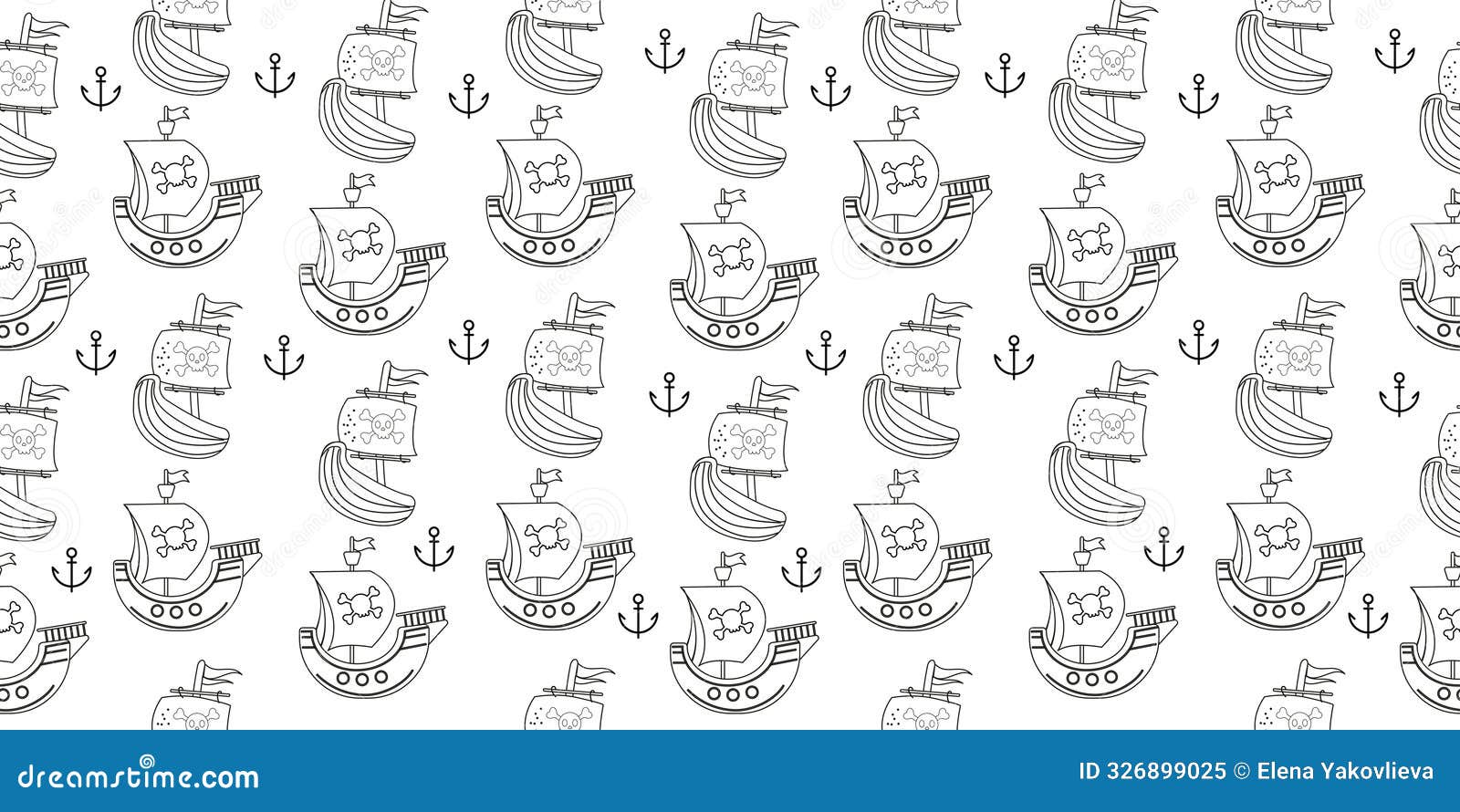 Pirate Outline Ship Seamless Pattern in Flat Design Stock Vector ...