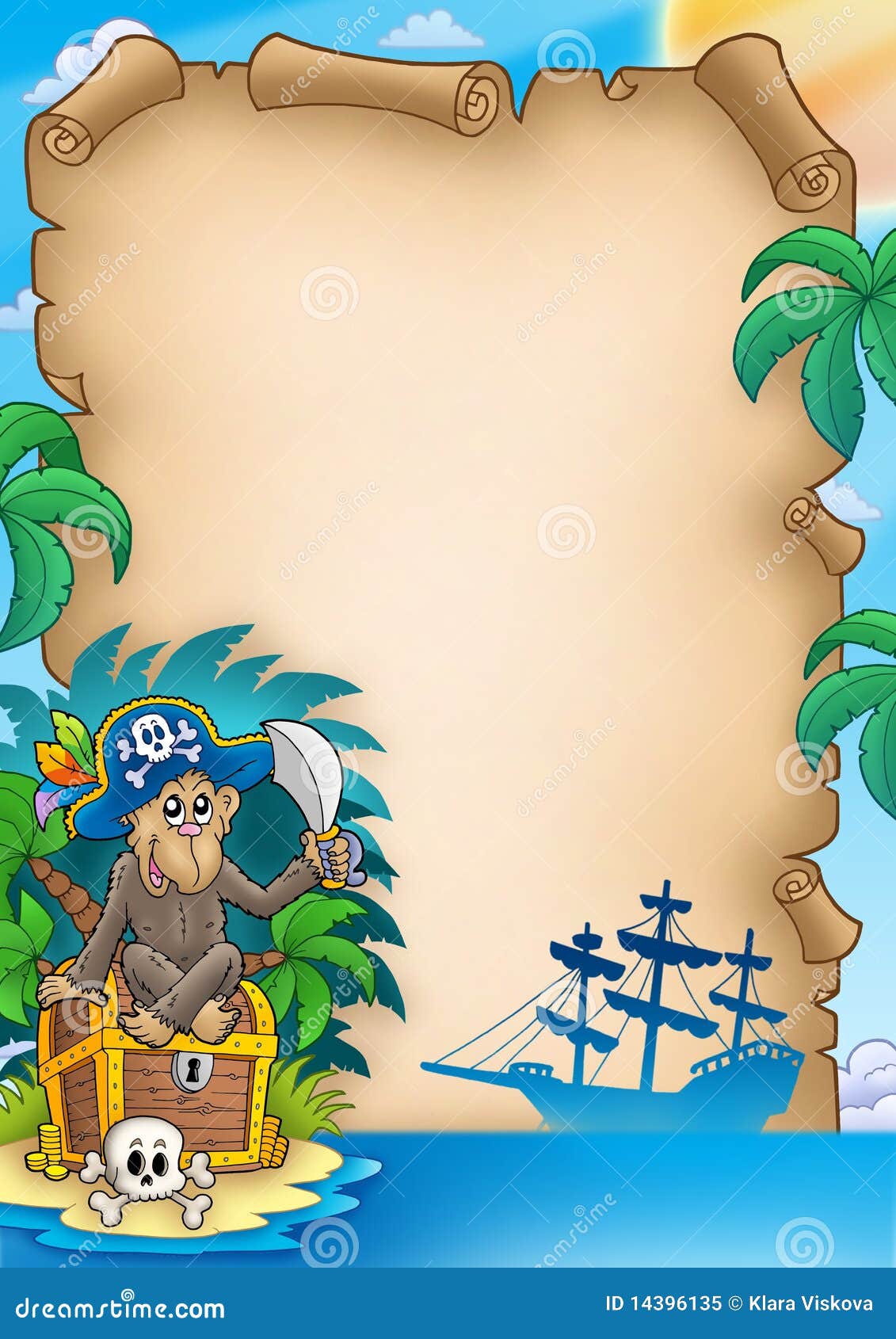 Pirate Parchment with Monkey Stock Illustration - Illustration of ...
