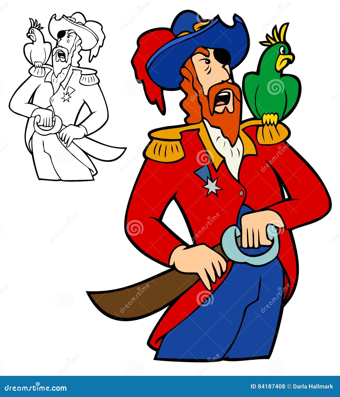 Pirate with a Parrot stock vector. Illustration of cartoon - 84187408
