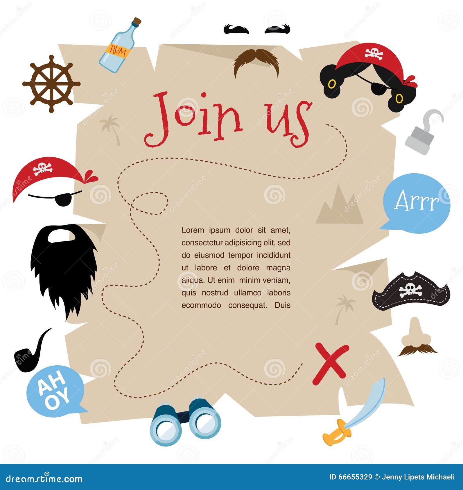 Pirate Party Invitation Card Design. Vector Illustration Stock Vector ...