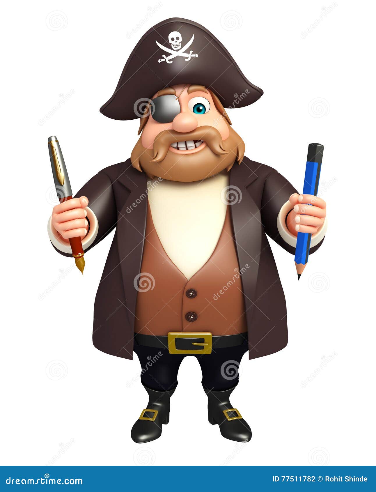 Pirate with Pen & Pencil Stock Illustration - Illustration of pencil ...