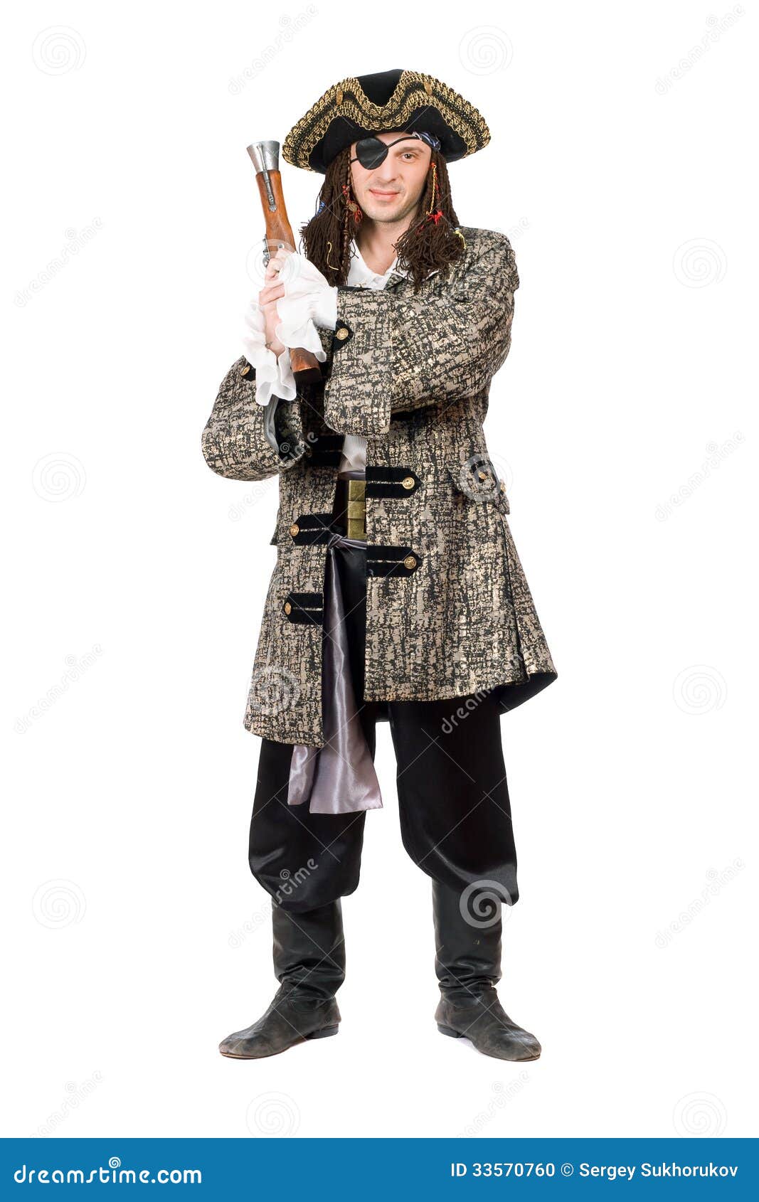 Pirate with a Pistol in Hand. Isolated Stock Photo - Image of danger ...