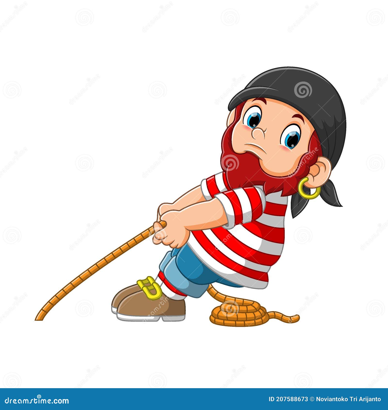 The Pirate Pulled a Rope Cartoon Character Stock Vector - Illustration ...