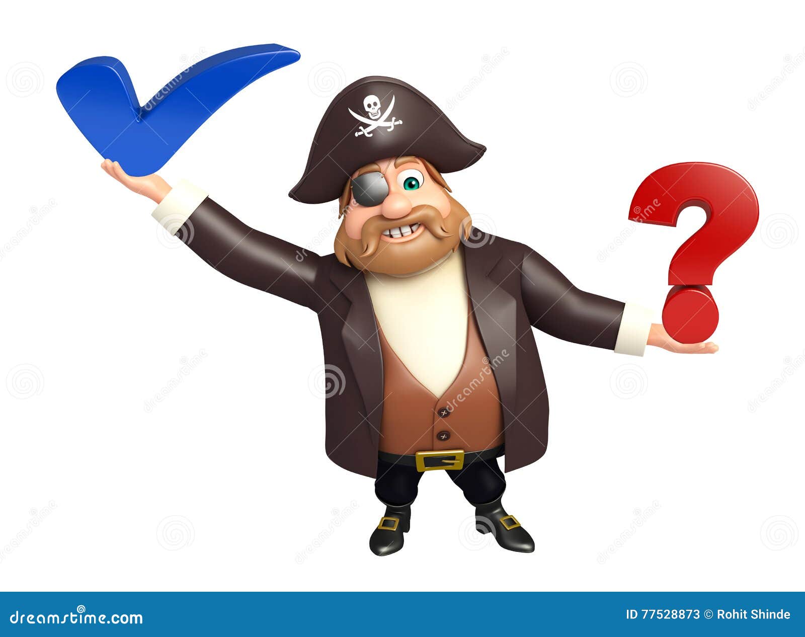 Pirate with Question Mark Sign & Right Sign Stock Illustration ...