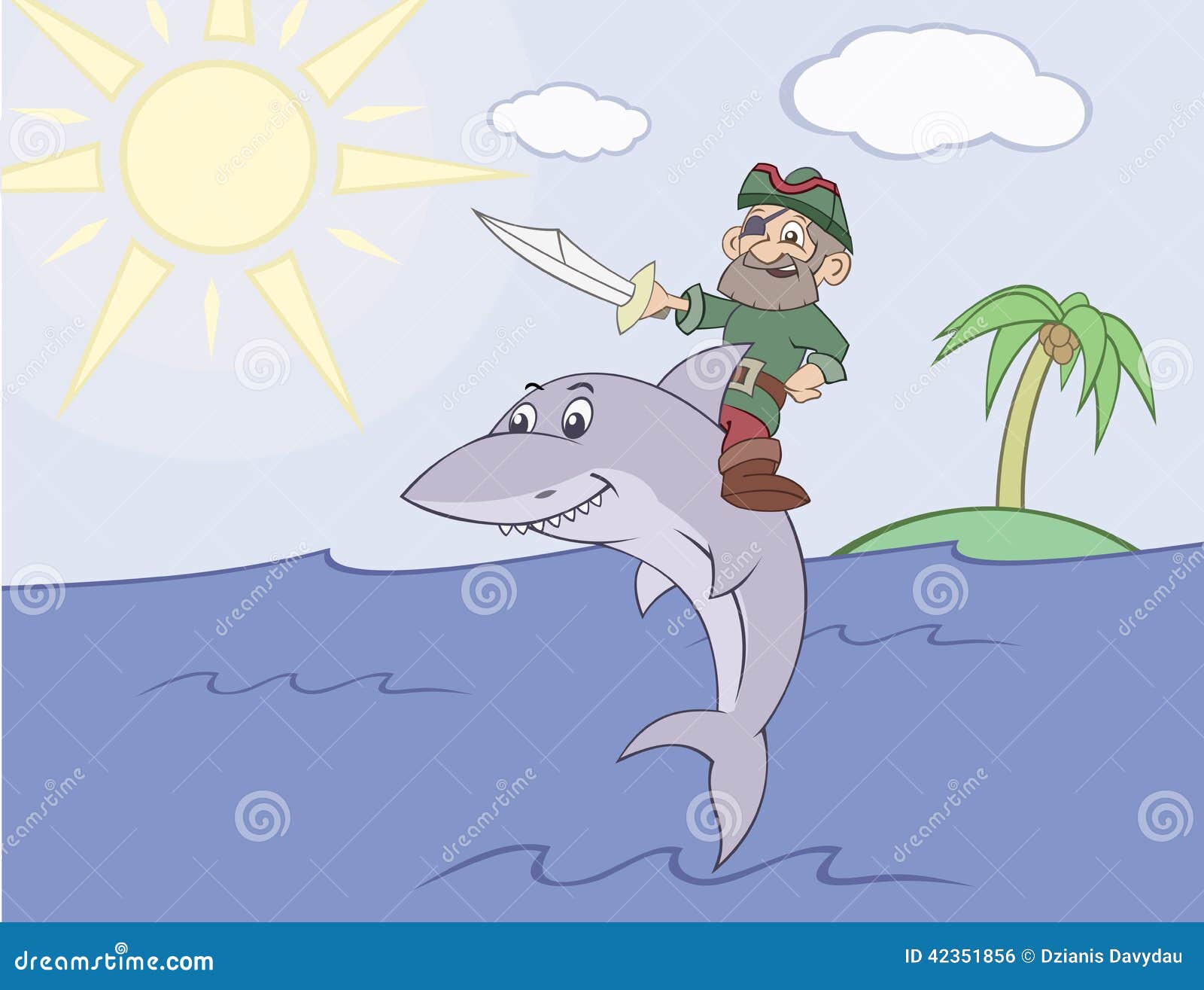 Pirate rides the shark stock vector. Illustration of pirate - 42351856