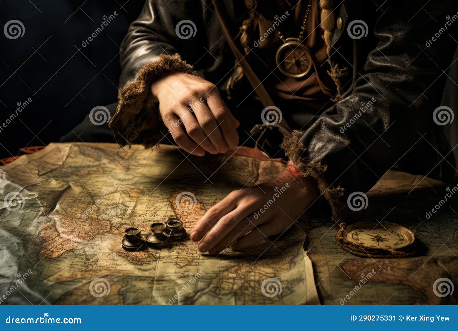 Pirate S Hands with Worn Treasure Map Stock Illustration - Illustration ...