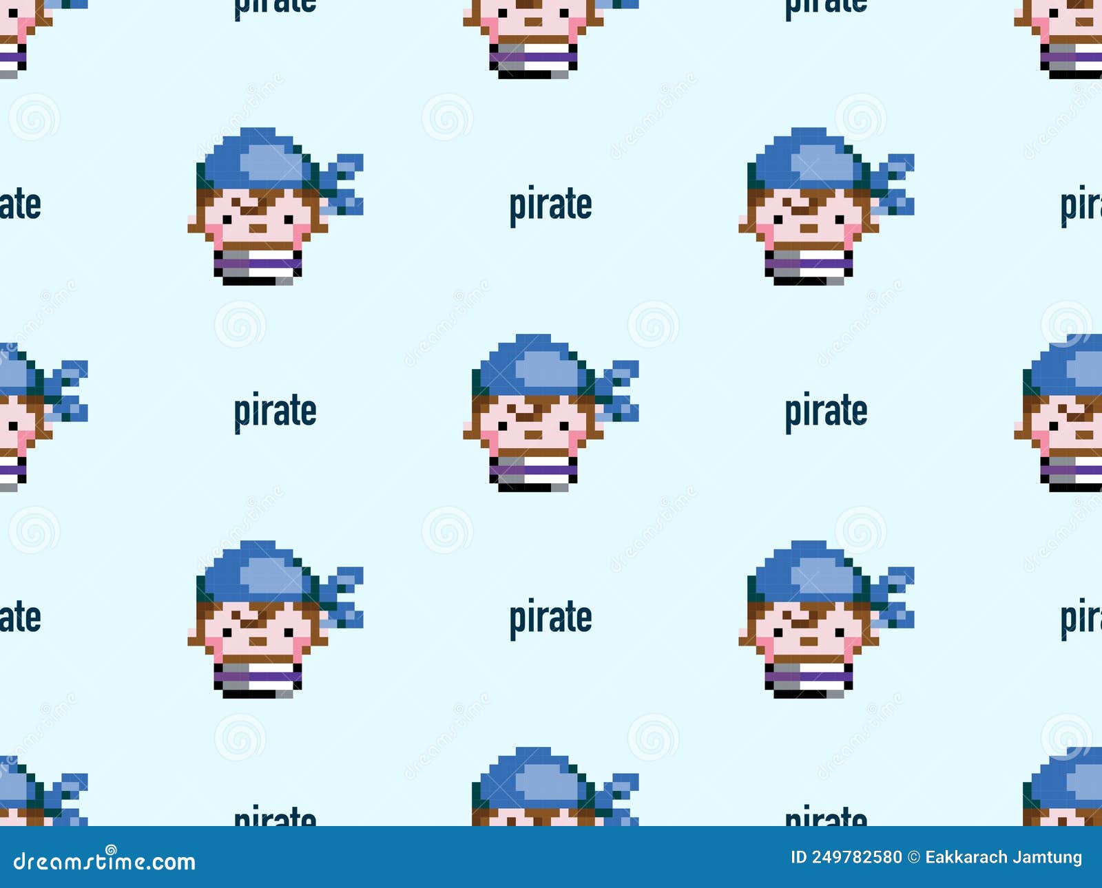 Pirate Seamless Pattern on Blue Background. Pixel Style Stock ...