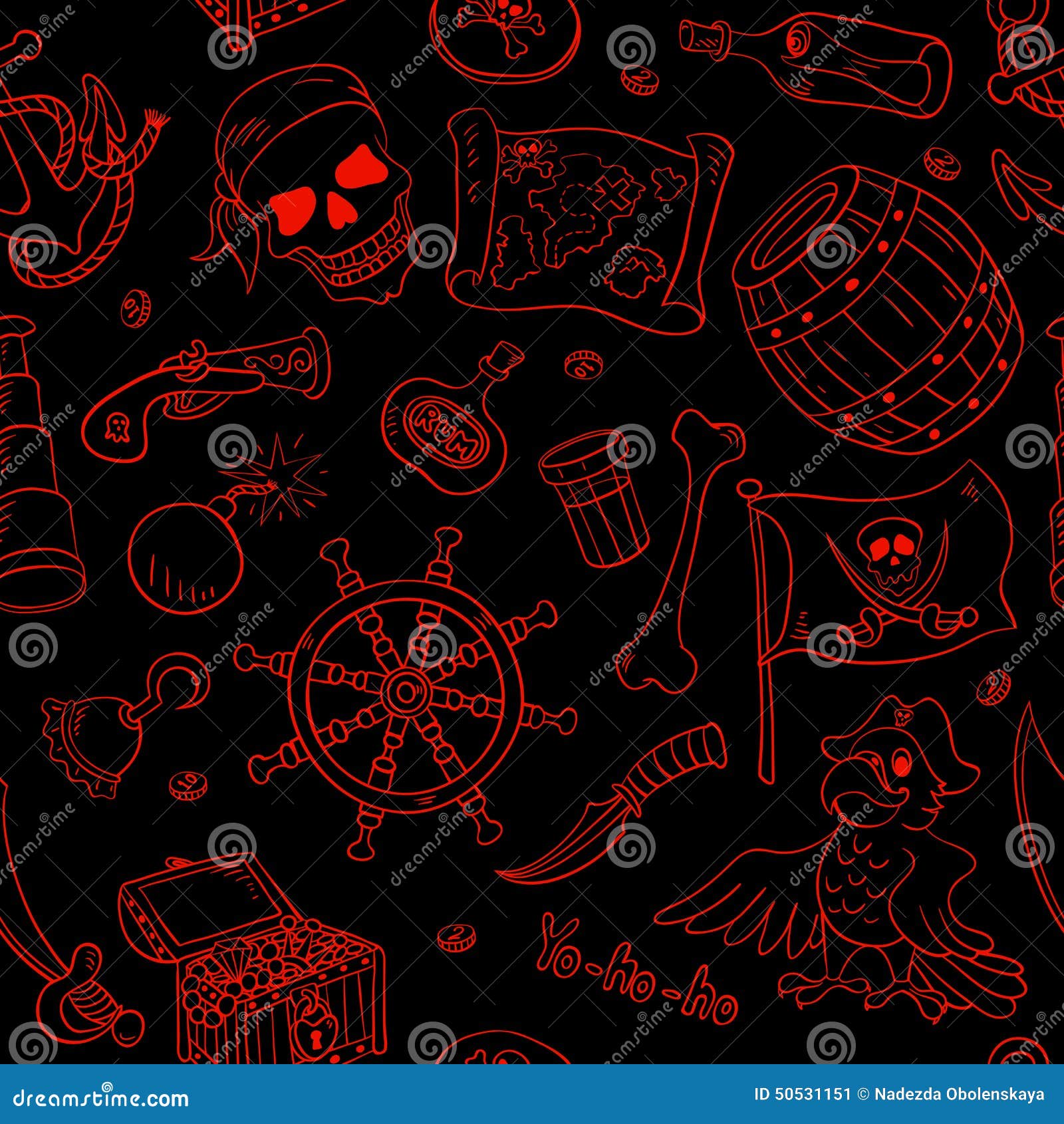 Pirate Seamless Pattern Red on Black Stock Vector - Illustration of ...