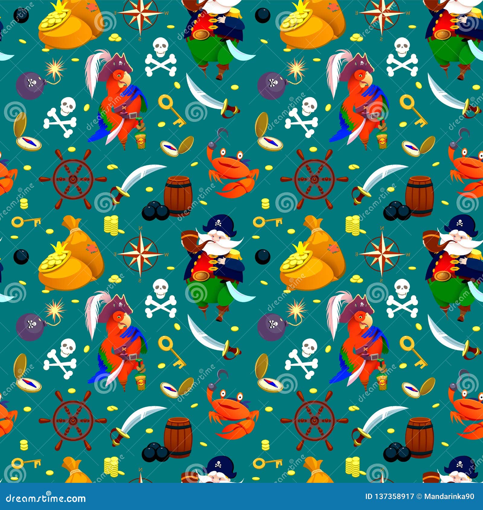 Pirate Seamless Texture. Vector Pattern Stock Vector - Illustration of ...