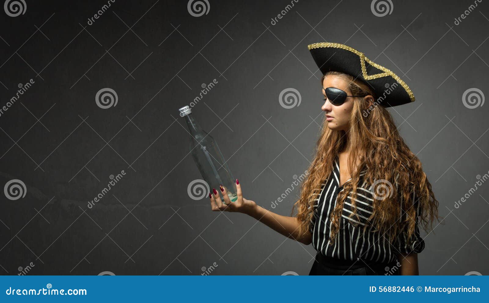 Pirate Searching Messagge in an Empty Bottle Stock Photo - Image of ...