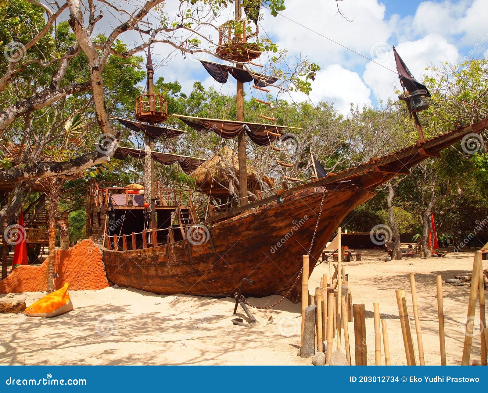 Pirate ship on beach stock photo. Image of shrine, beach - 203012734