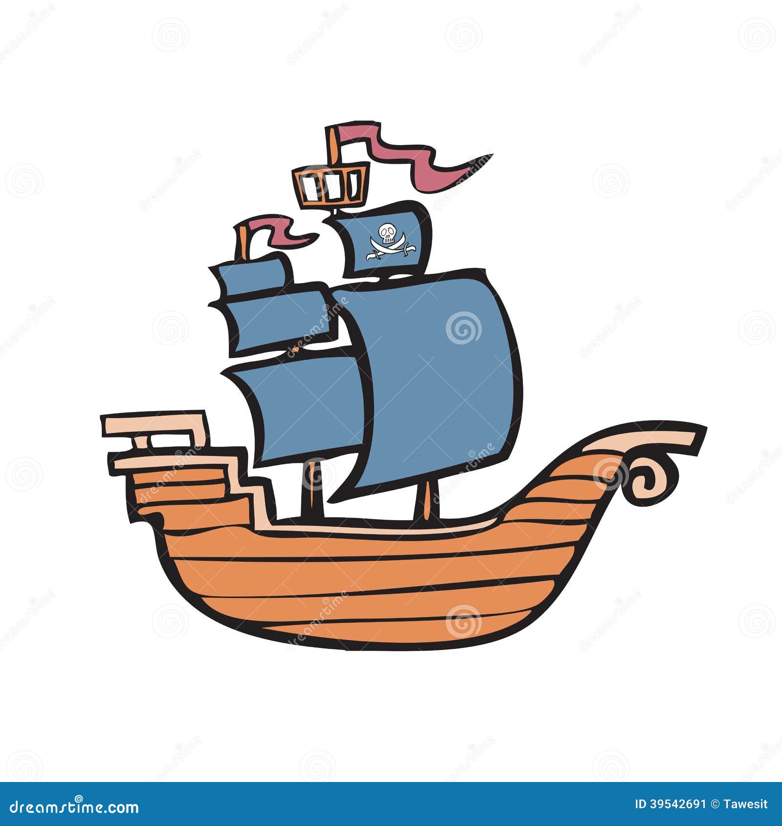Pirate ship stock illustration. Illustration of ocean - 39542691