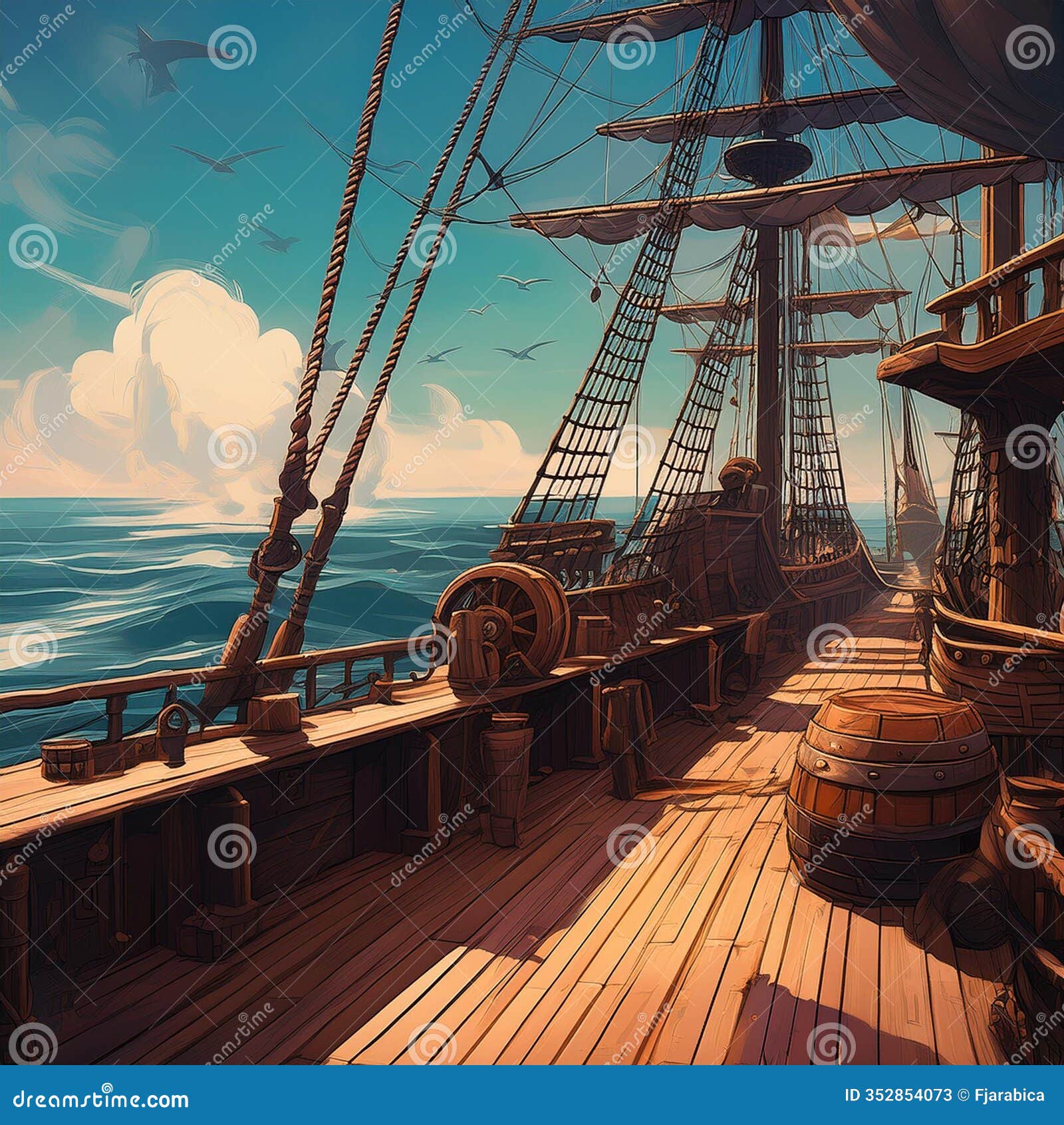 Pirate ship deck stock illustration. Illustration of sail - 352854073