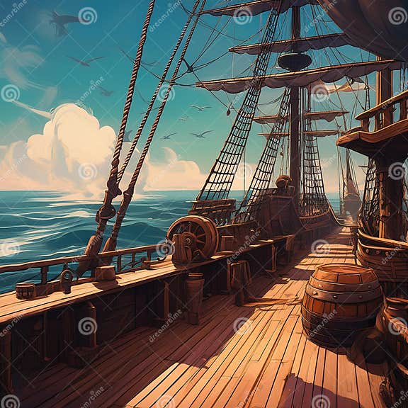 Pirate ship deck stock illustration. Illustration of sail - 352854073
