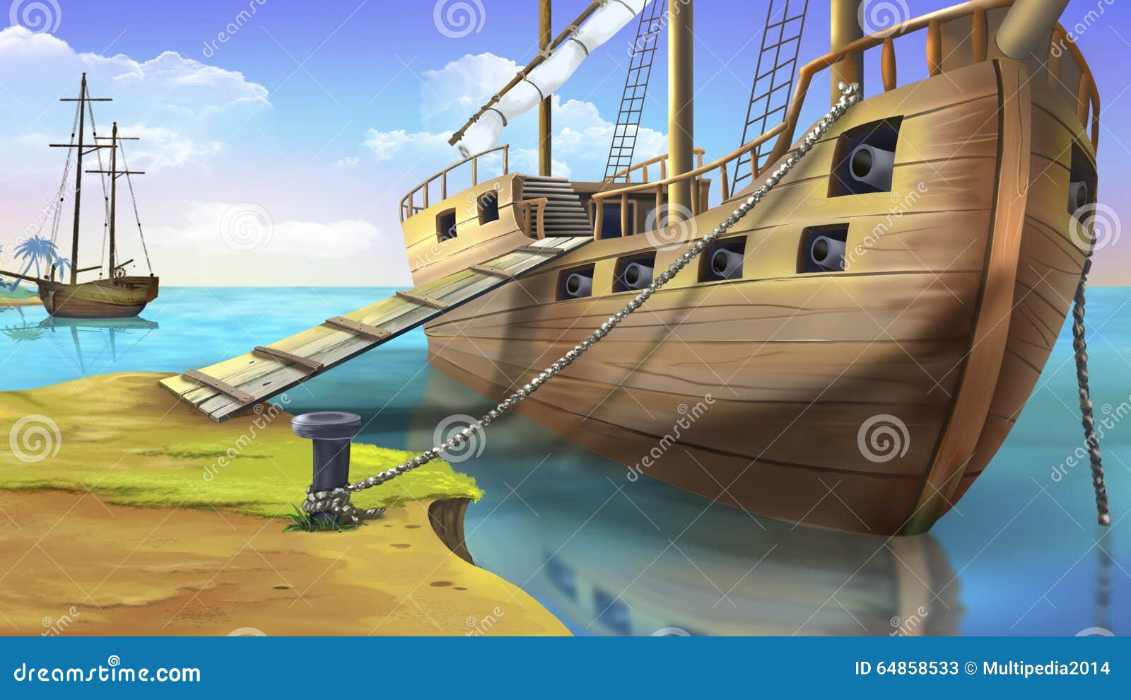 Pirate ship stock illustration. Illustration of wood - 64858533