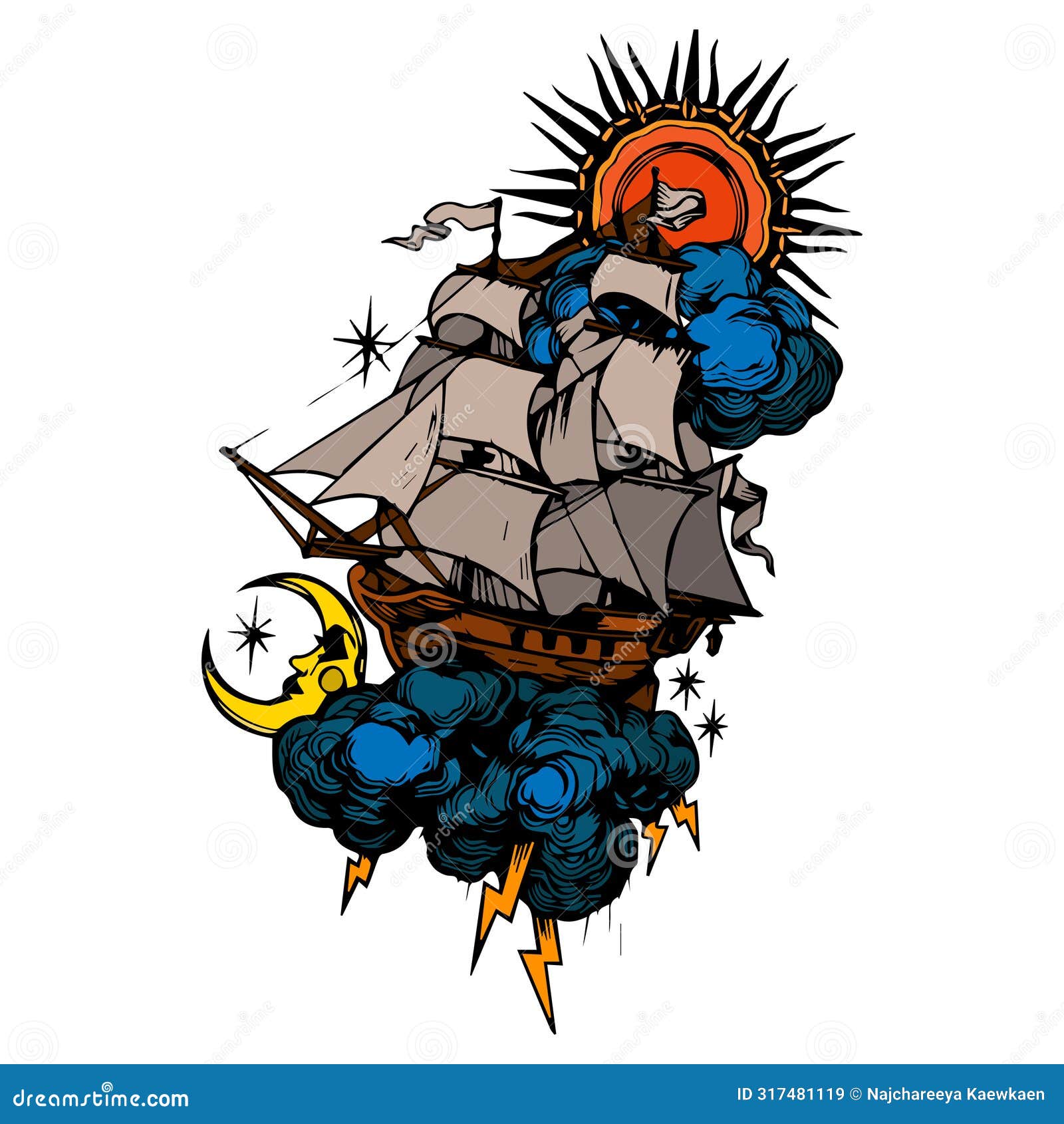 Pirate Ship Drawing Vector Sketch Suitable for Practicing Coloring ...