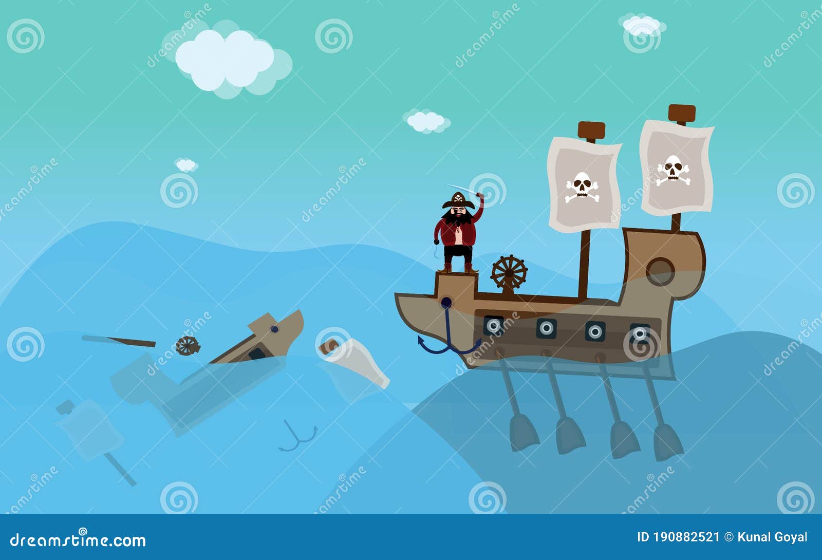 A Pirate Ship Fighting Another Ship Stock Illustration - Illustration ...
