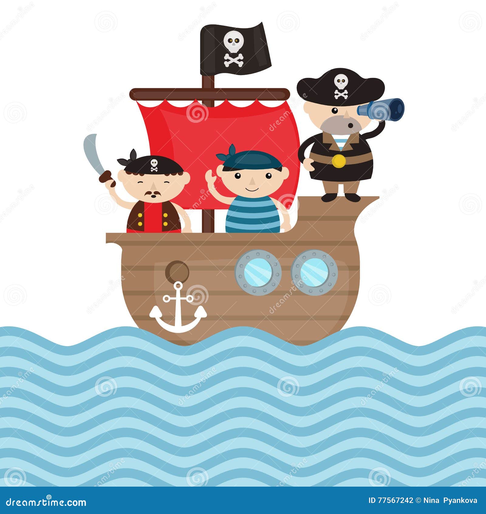 Pirate ship illustration stock vector. Illustration of travel - 77567242