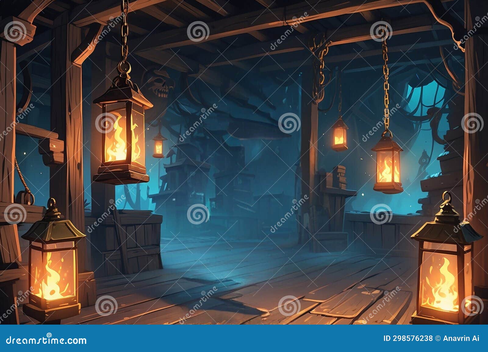 Pirate Ship Interior Anime Premade Background Stock Photography ...