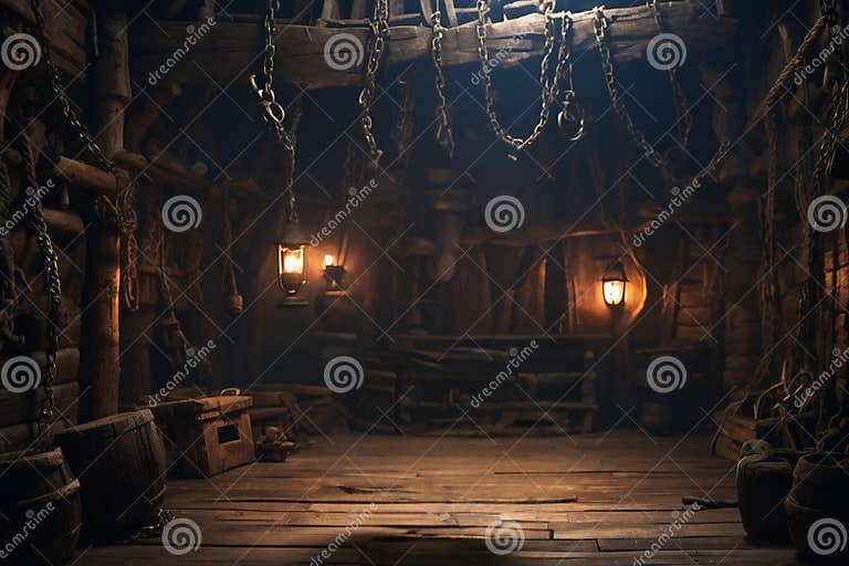 Pirate Ship Interior Premade Background Stock Illustration ...