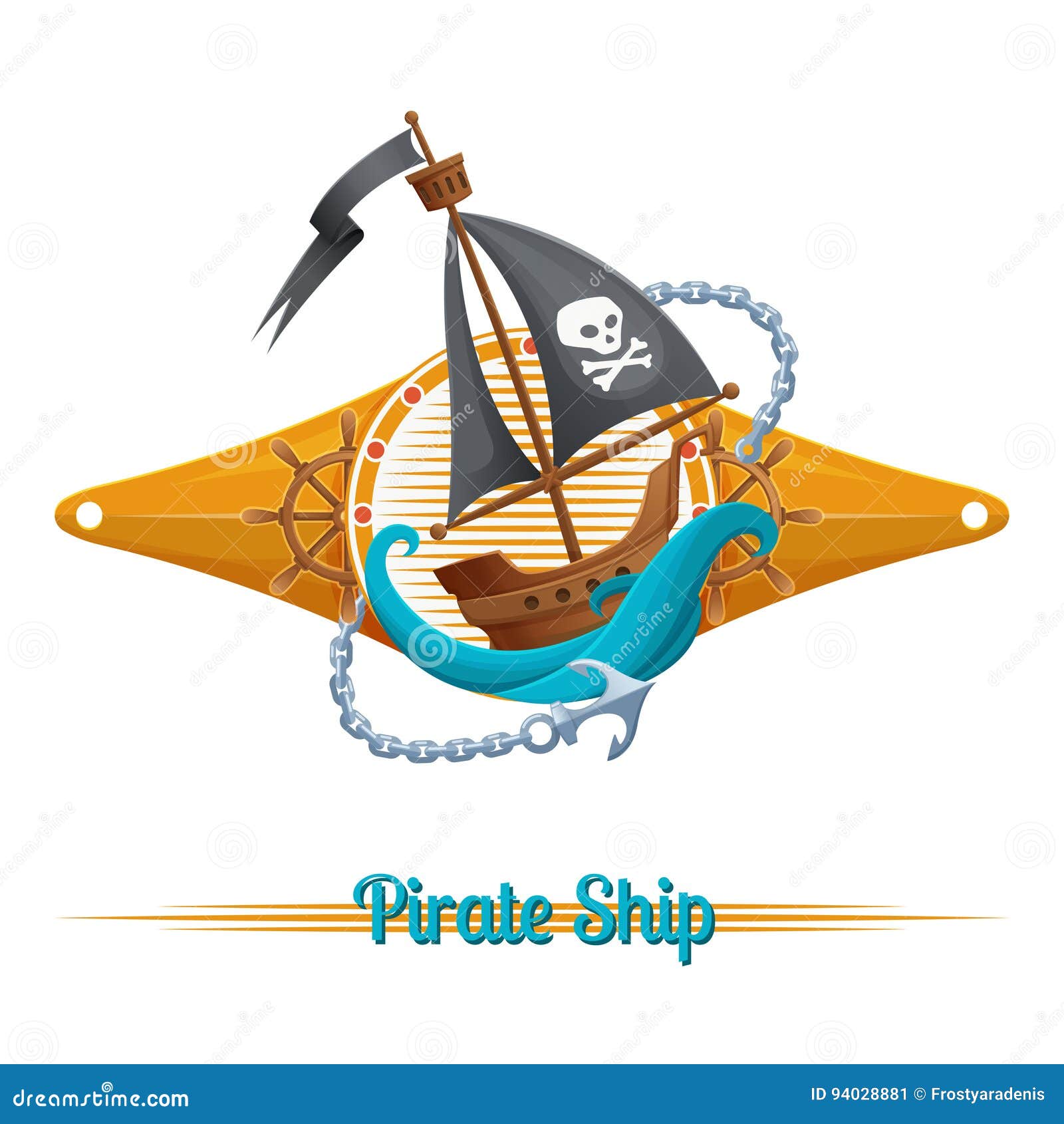 Pirate Ship Label stock vector. Illustration of ship - 94028881
