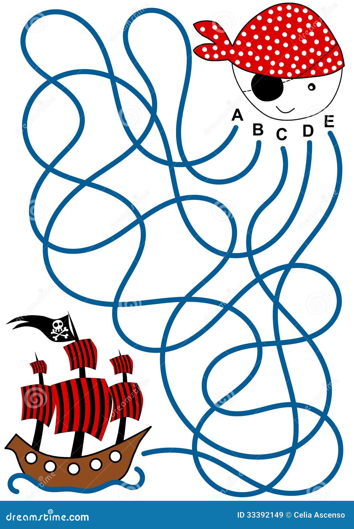 Pirate Ship Maze stock illustration. Illustration of correct - 33392149