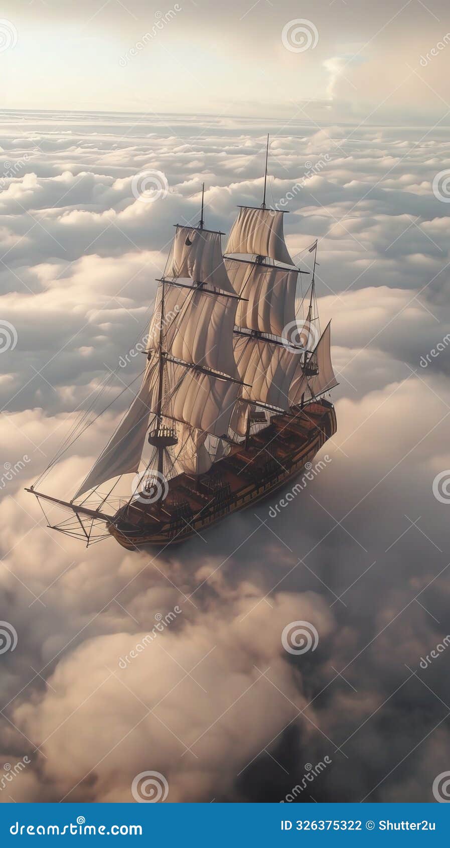 A Pirate Ship Navigating through a Sea of Clouds Stock Illustration ...