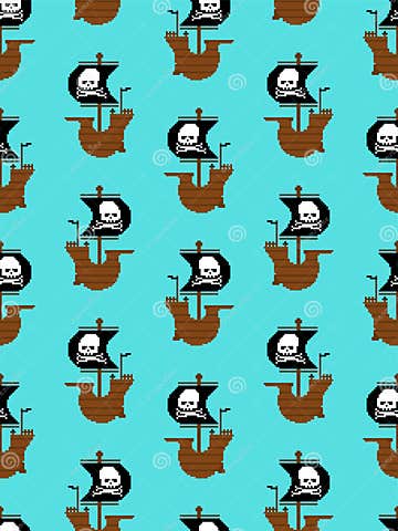 Pirate Ship Pixel Art Pattern Seamless. Pirates 8 Bit Background Stock ...