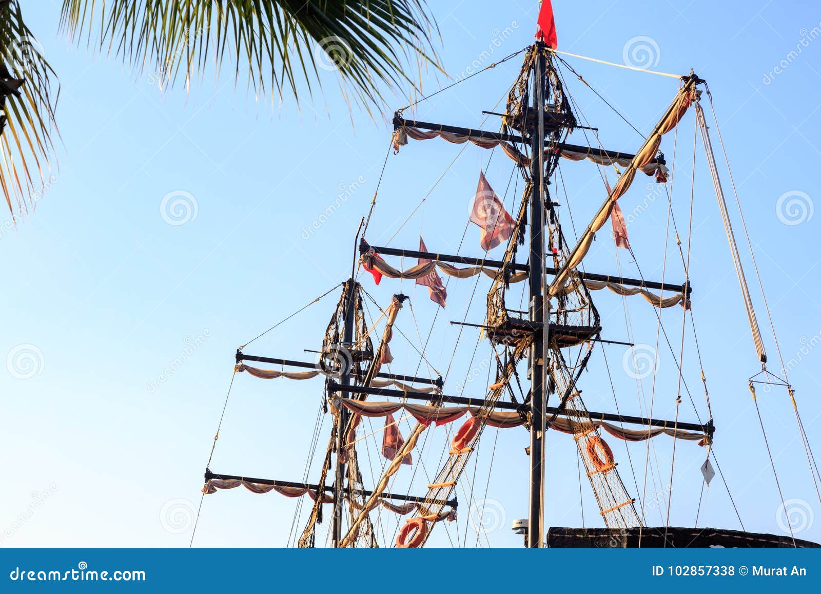 Pirate Ship Posts and Flags Stock Photo - Image of history, palm: 102857338