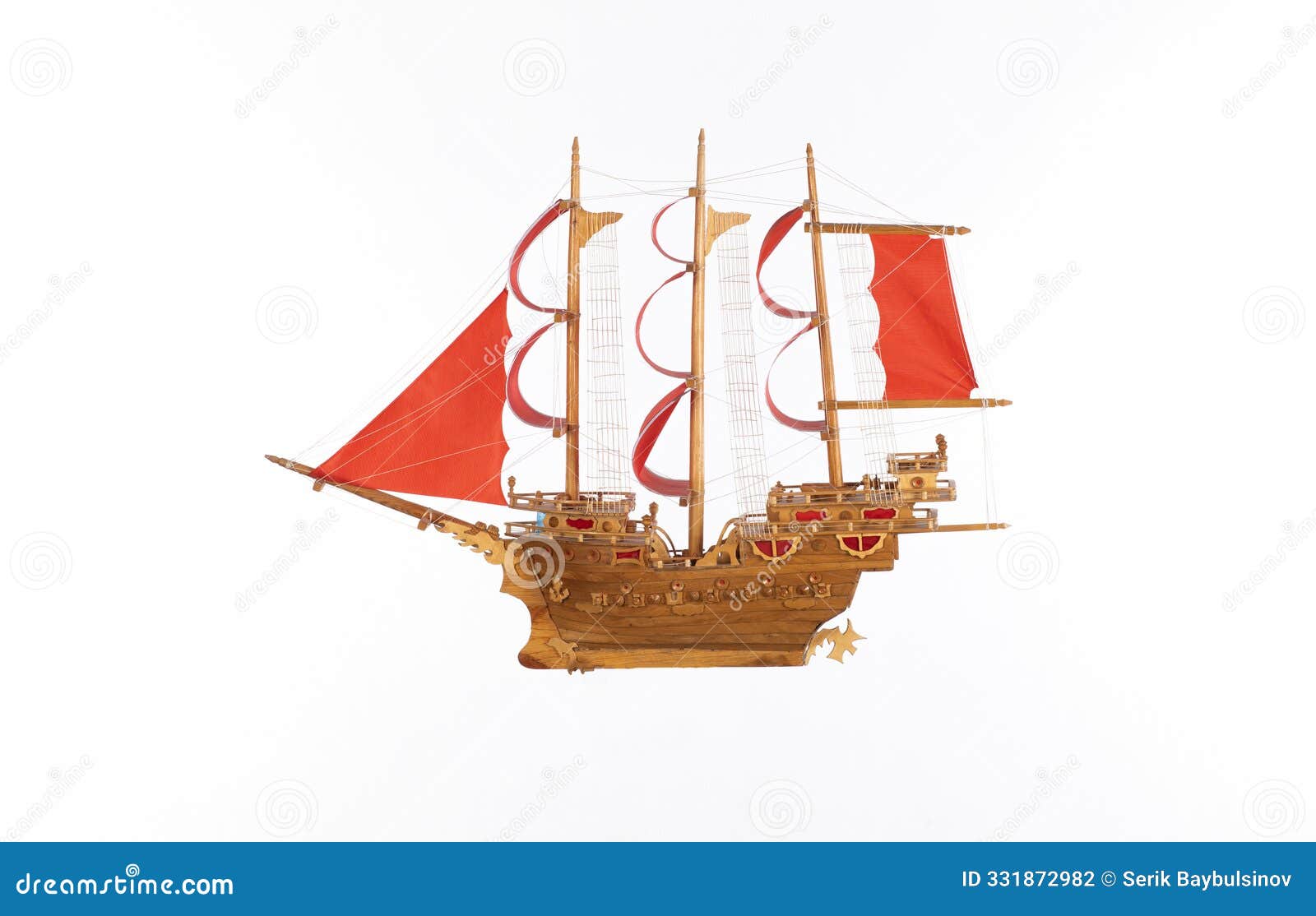 Pirate Ship with Red Sails Isolated on White Stock Photo - Image of ...