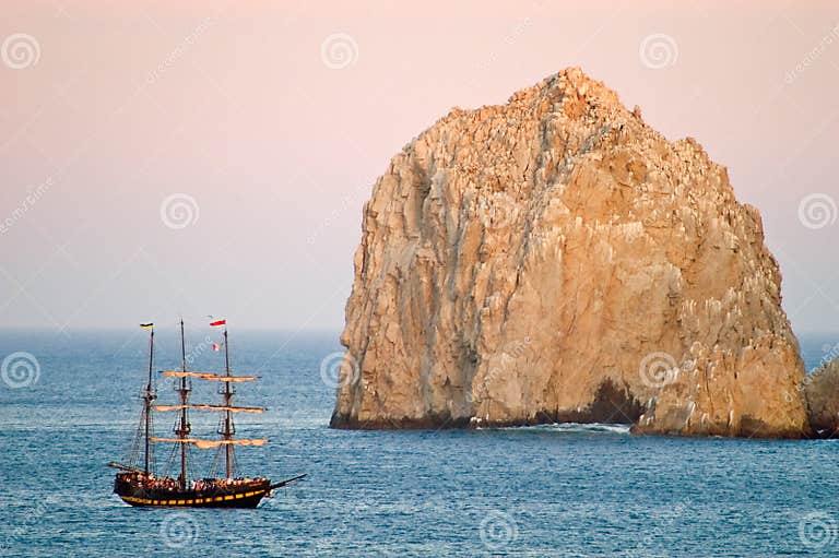 Pirate Ship and Rock stock image. Image of unique, sail - 757717