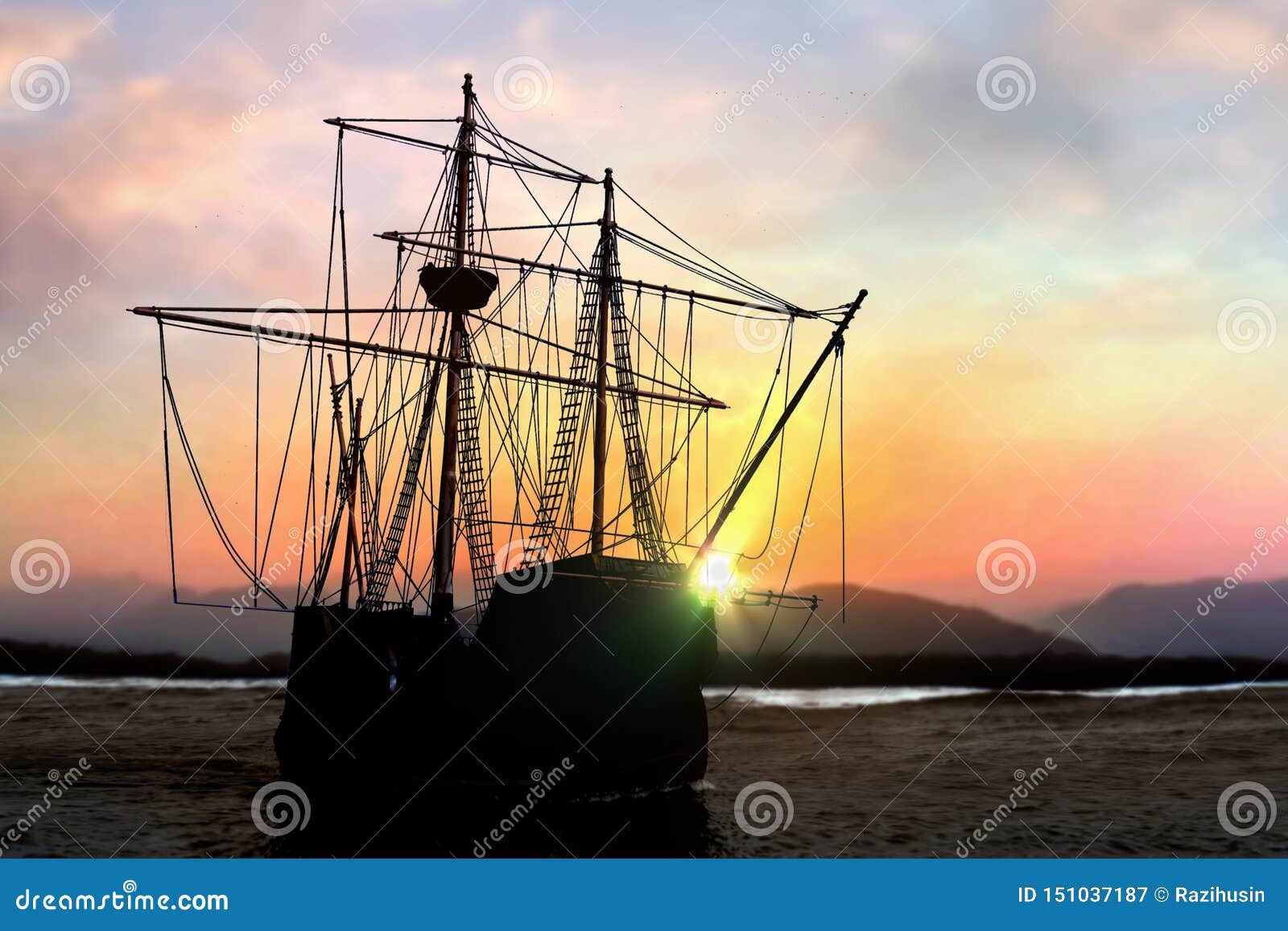 Pirate Ship at the Open Sea during Sunset Stock Image - Image of ...