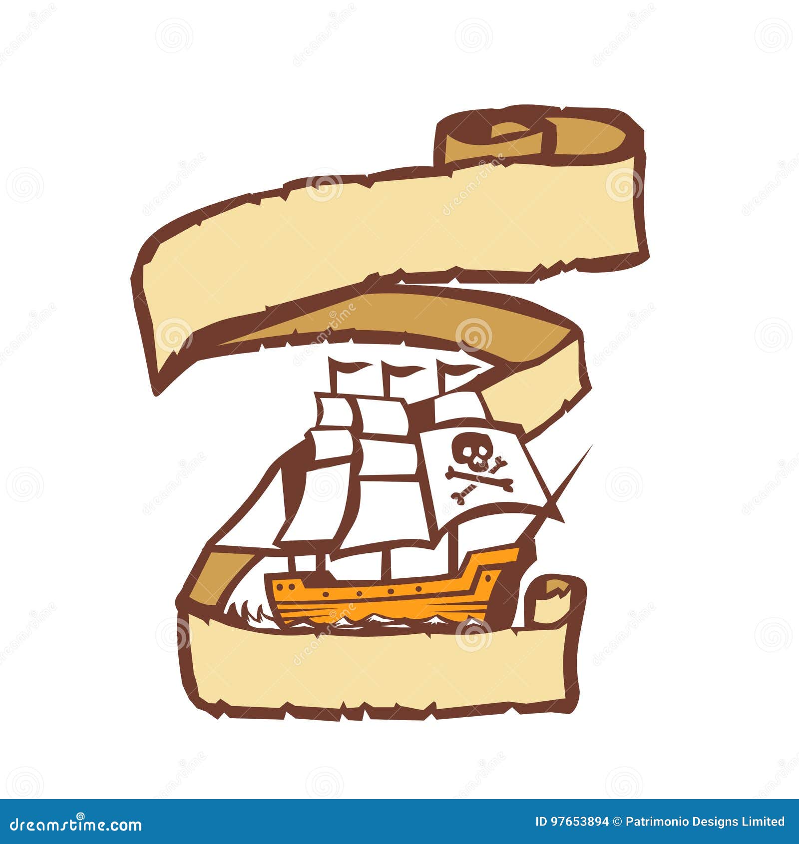 Pirate Ship Sailing Scroll Retro Stock Vector - Illustration of sailing ...