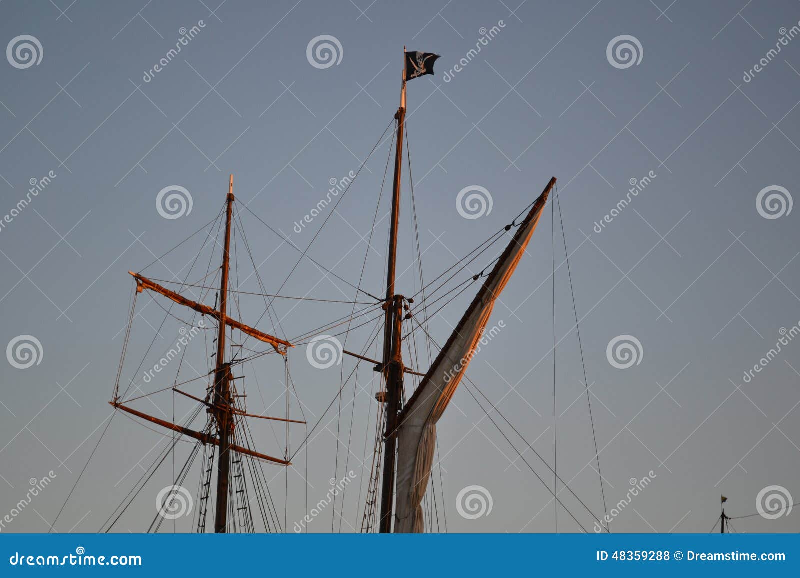 Pirate ship sails stock photo. Image of vessel, wood - 48359288