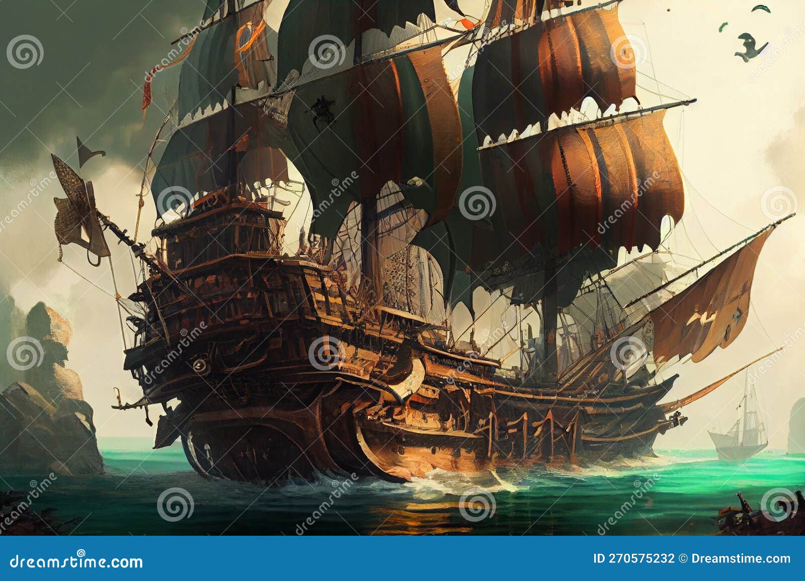 Pirate Ship Sails on the Waves. AI Generated Stock Illustration ...