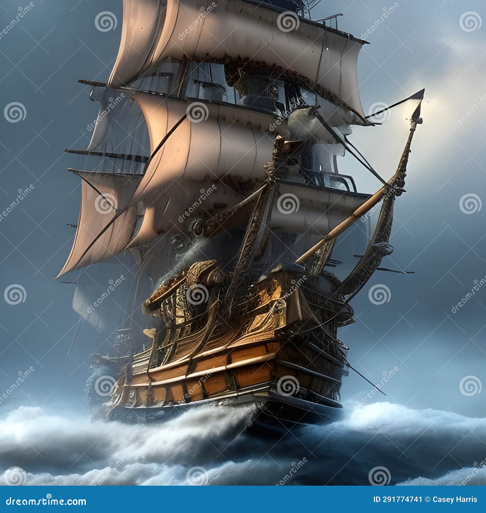 Pirate ship at sea stock illustration. Illustration of battleship ...